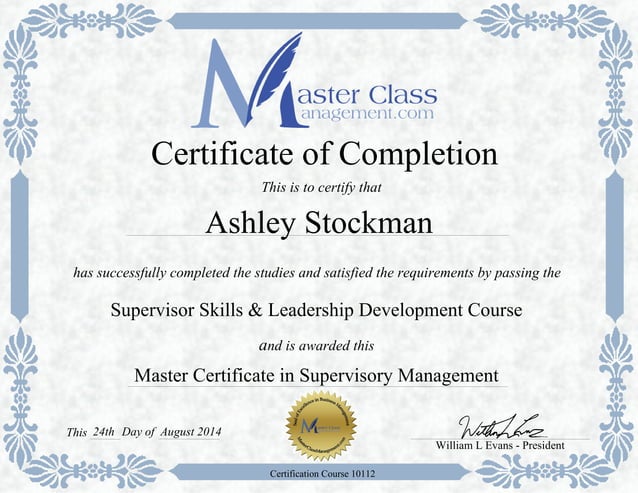 Supervisory Management Certificate - Ashley Stockman | PDF