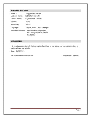 CV of Jangya dutta Subudhi | PDF