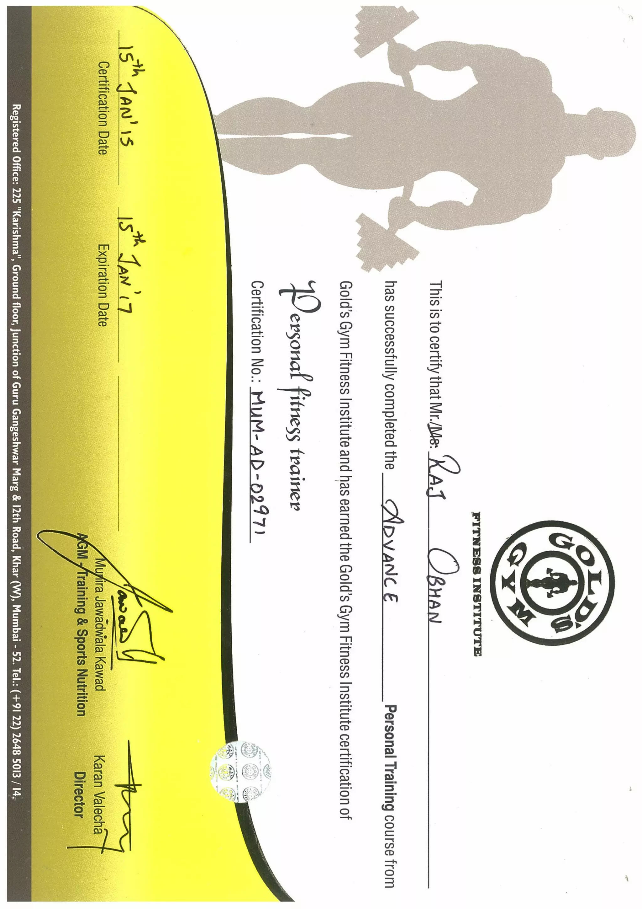 RAJ OBHAN - GGU CERTIFICATE 2016 | PDF