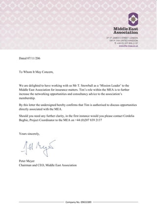 Letter for Tim Snowball | PDF