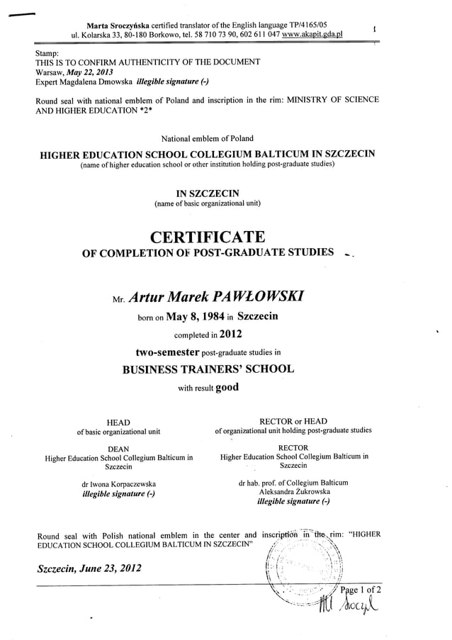 06 Certificate of Completion of Post-Graduate Studies Higher Education ...