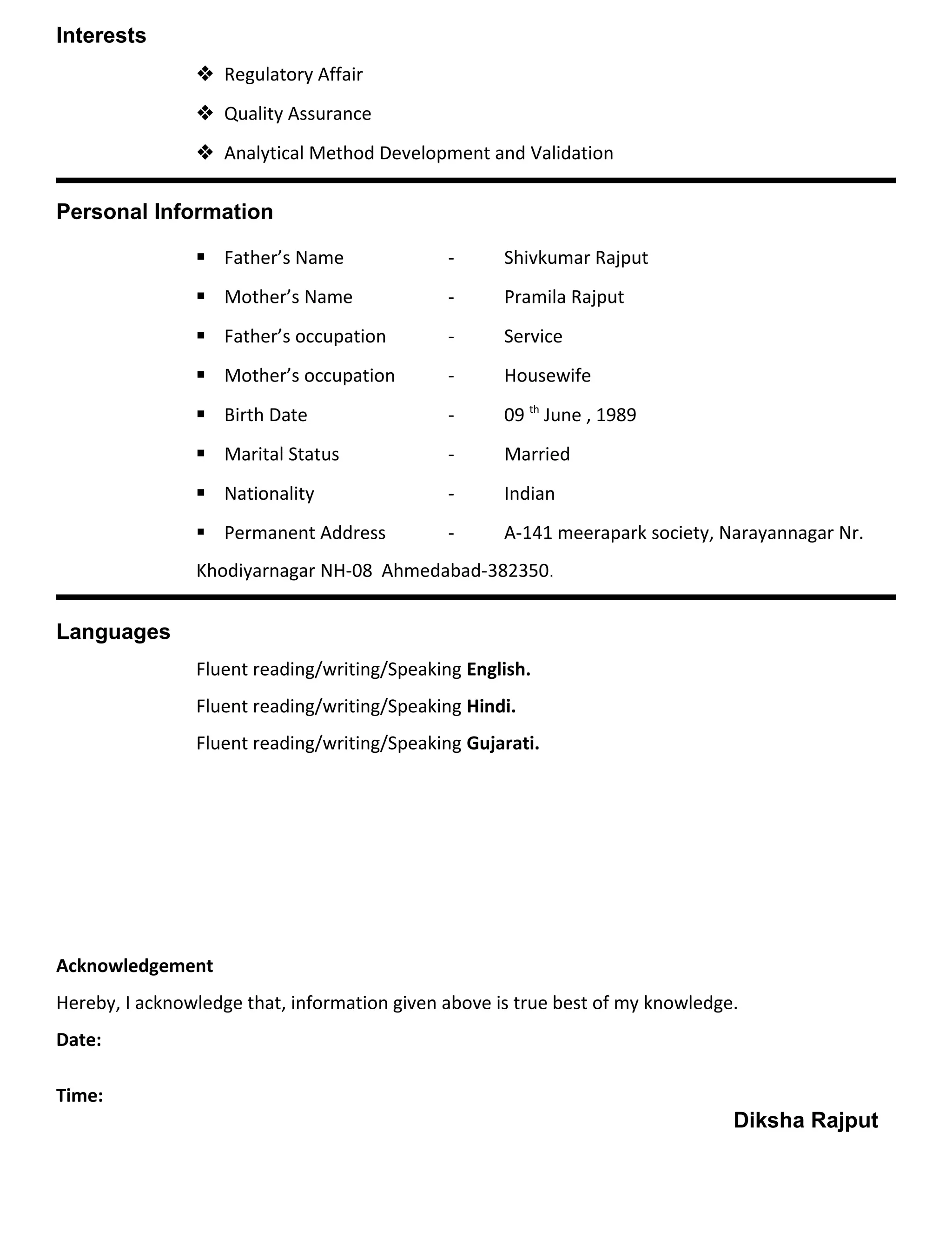 Diksha_CV 04062016 | DOC | Pharmaceutical Industry | Industries
