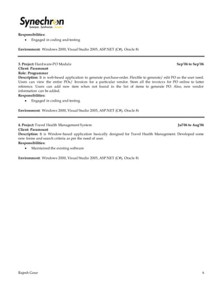 Synechron_Candidate_Rajesh Gour | DOCX | Databases | Computer Software and Applications