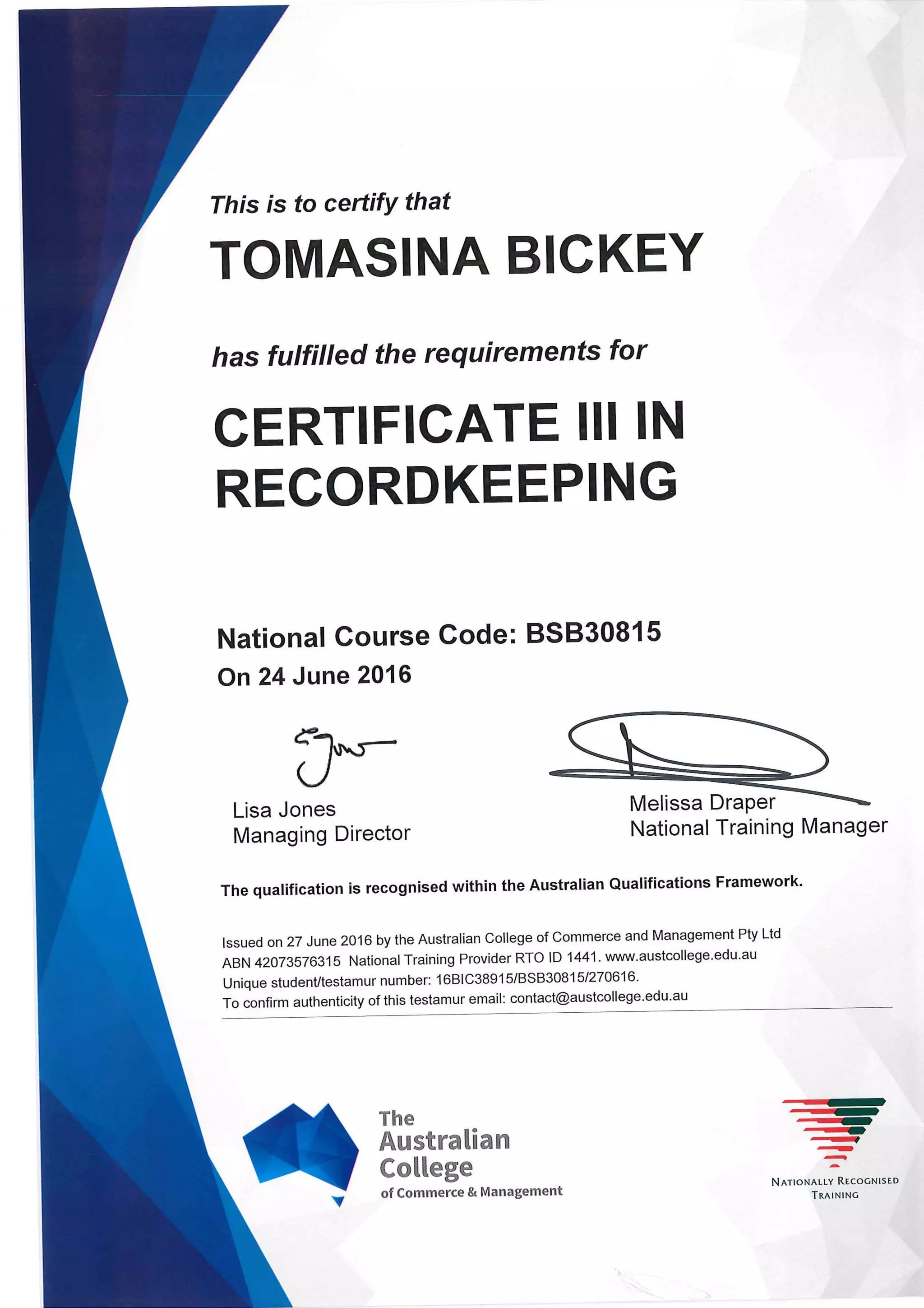Certificate - CERT III in Recordkeeping | PDF