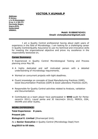 VICTOR RESUME | DOC | Chemistry | Science