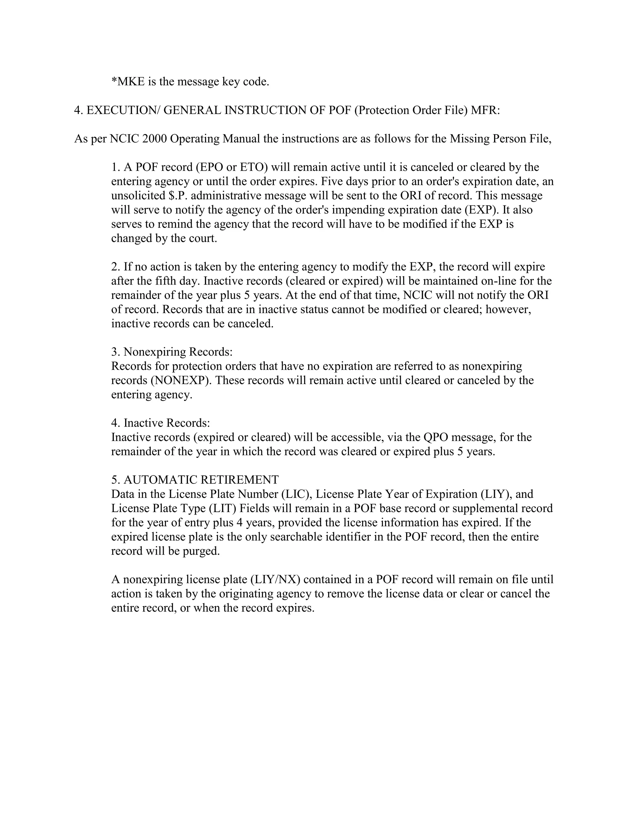 MFR NCIC Protection Order File | PDF