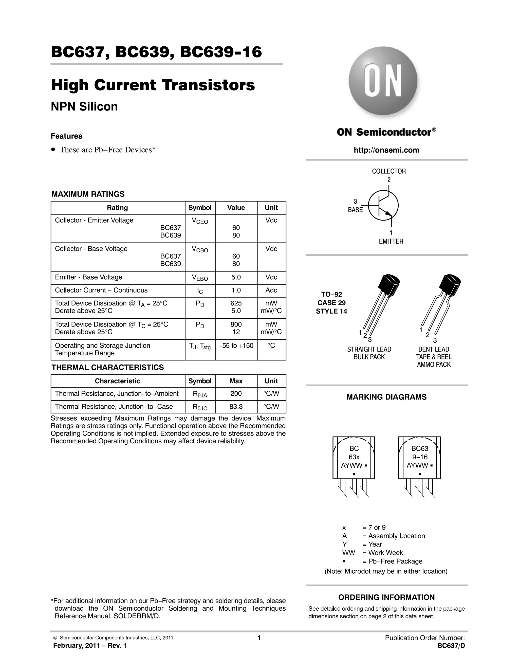 Original High Current NPN Transistor BC639 639 TO-92 New ON ...