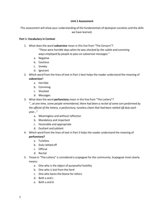 Unit 1 Assessment | PDF
