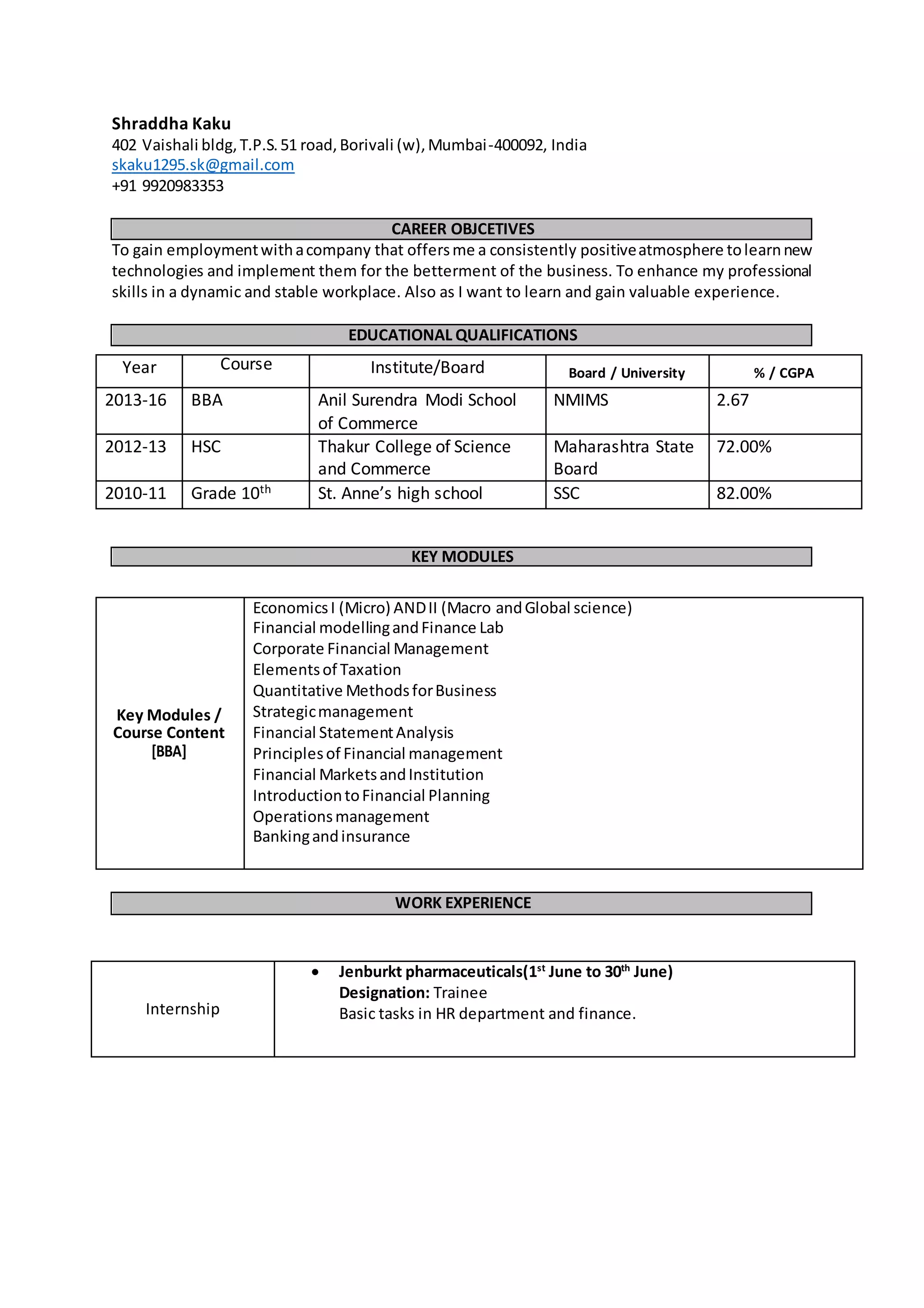 Shraddha Kaku CV | DOCX