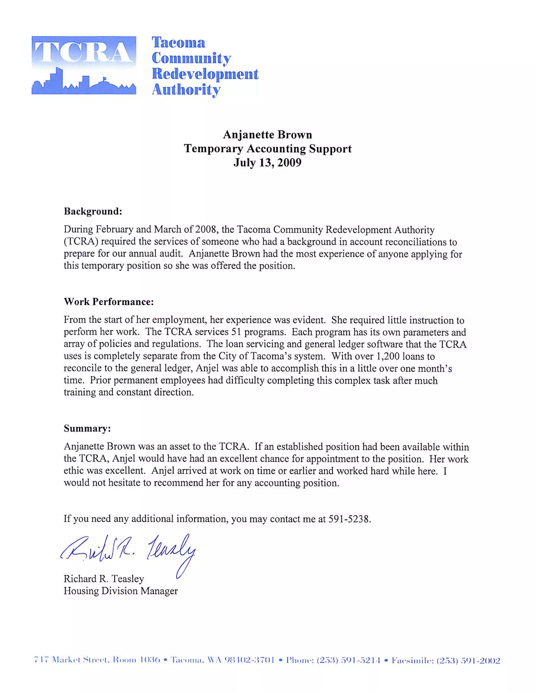 Letter of Reference - TCRA | PDF
