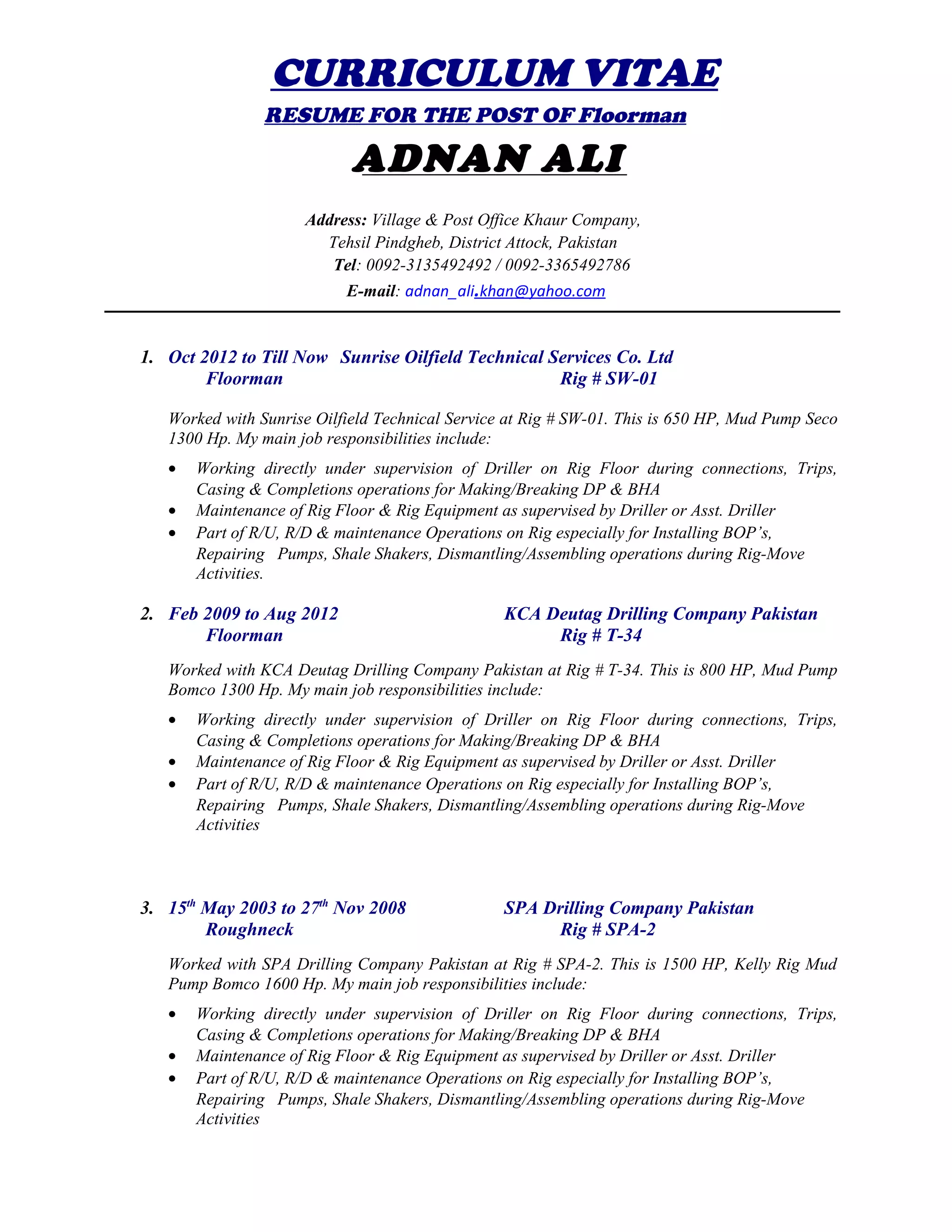 cv for Floorman | DOC