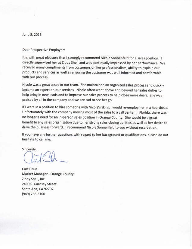 Reference Letter Zippy Shell | PDF