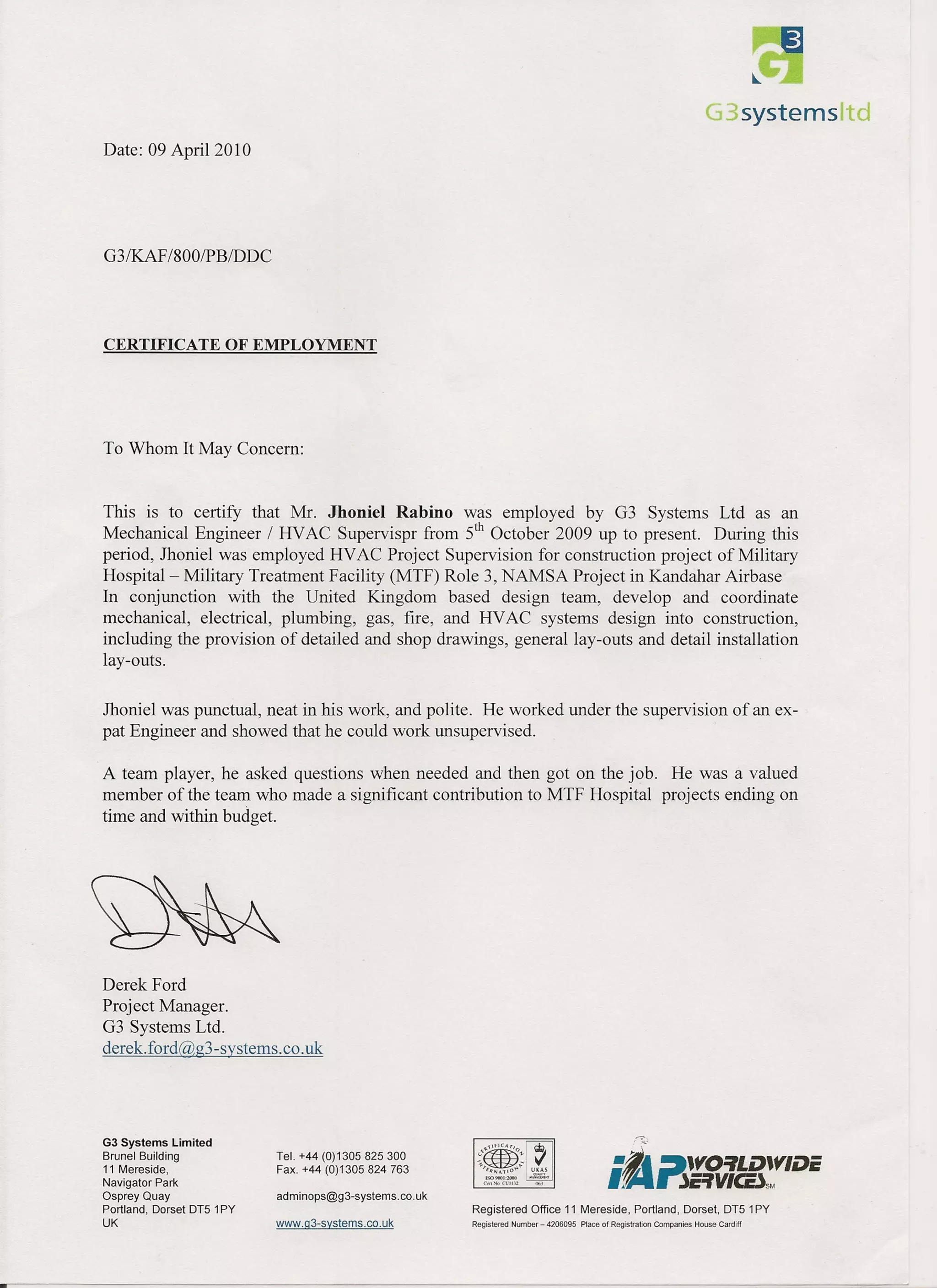 G3 Certificate of employment | PDF