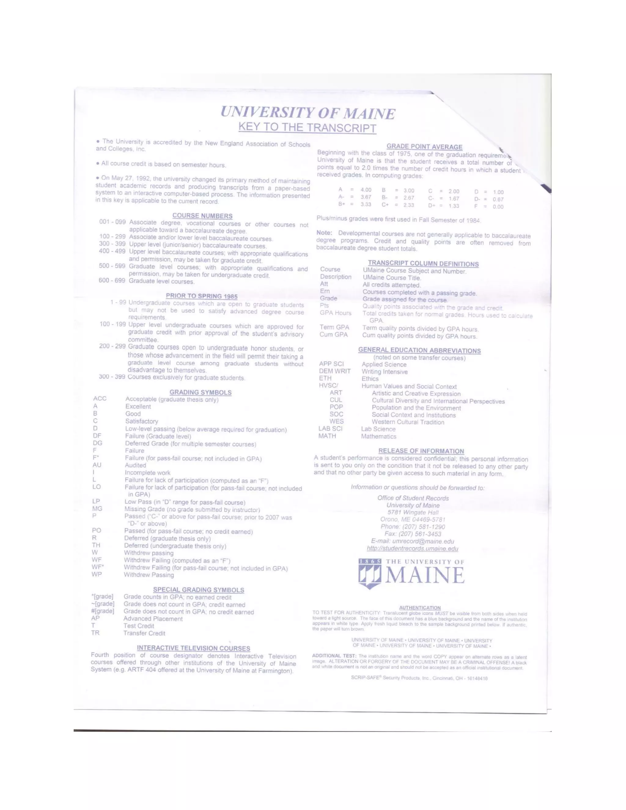 University of Maine Transcript Taylor Brackett | PDF