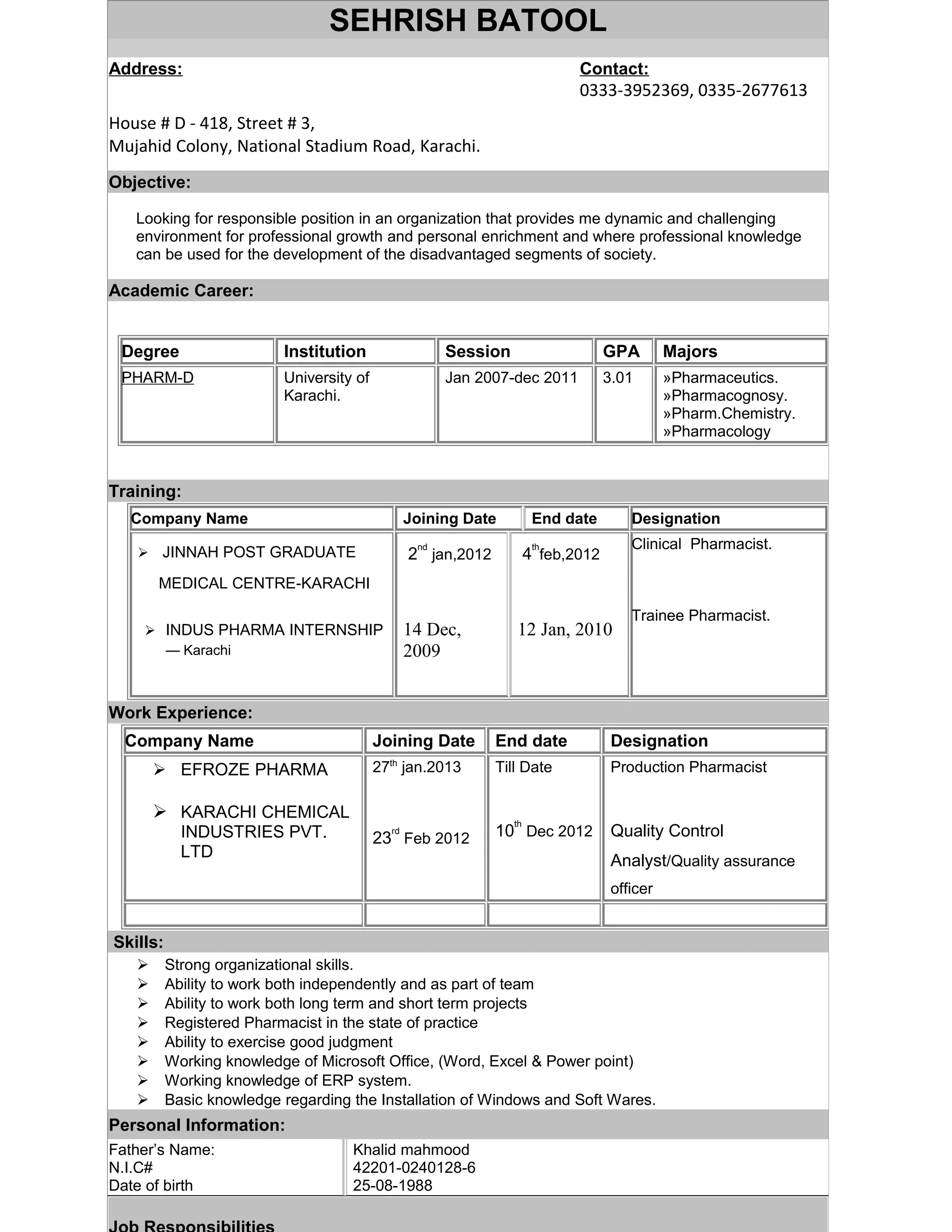 sehrish cv '' | PDF