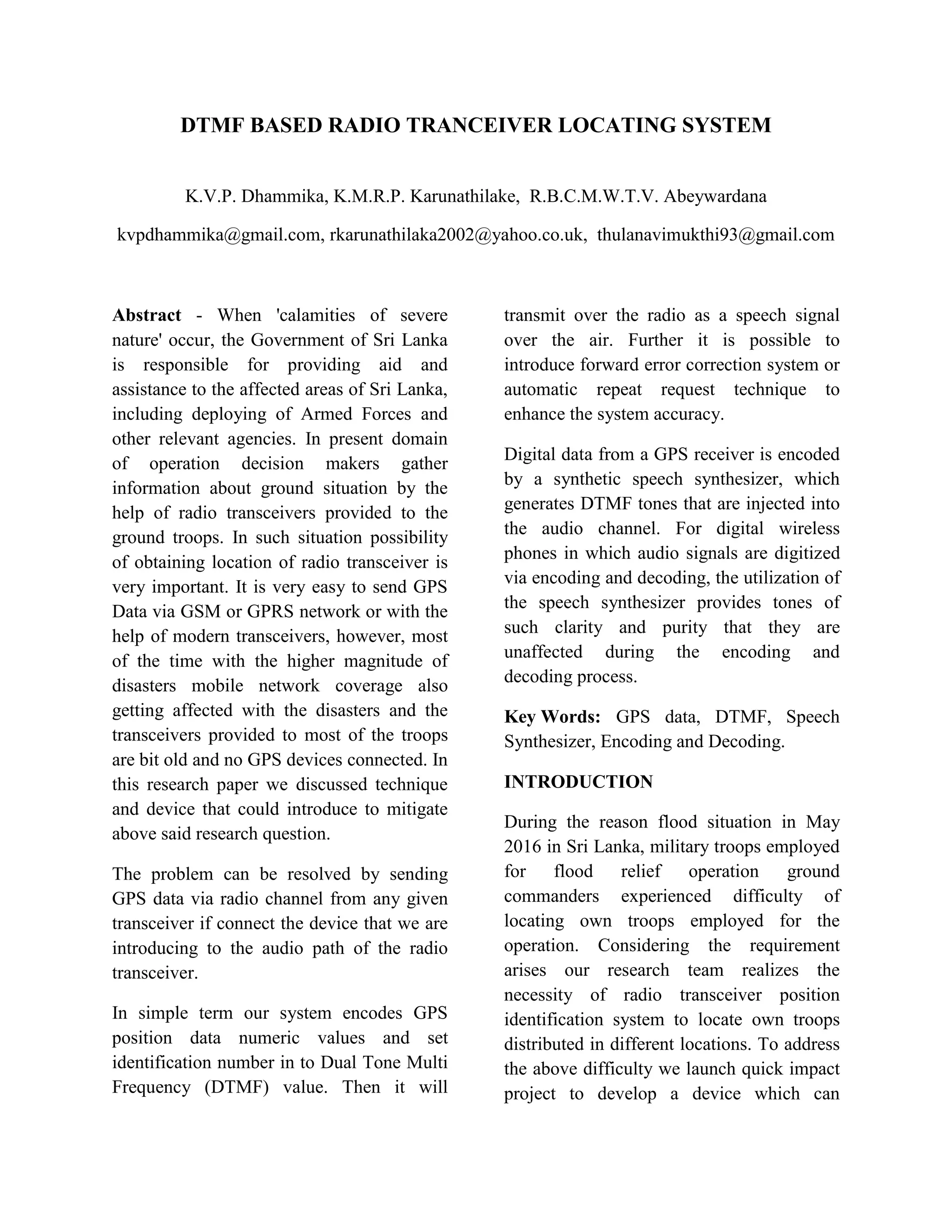 DTMF Radio set locating system using GPS | PDF