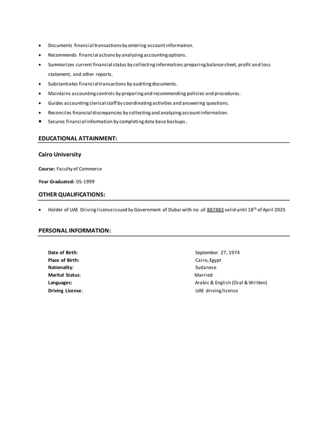 c.v | DOCX | Business Accounting & Finance | Business