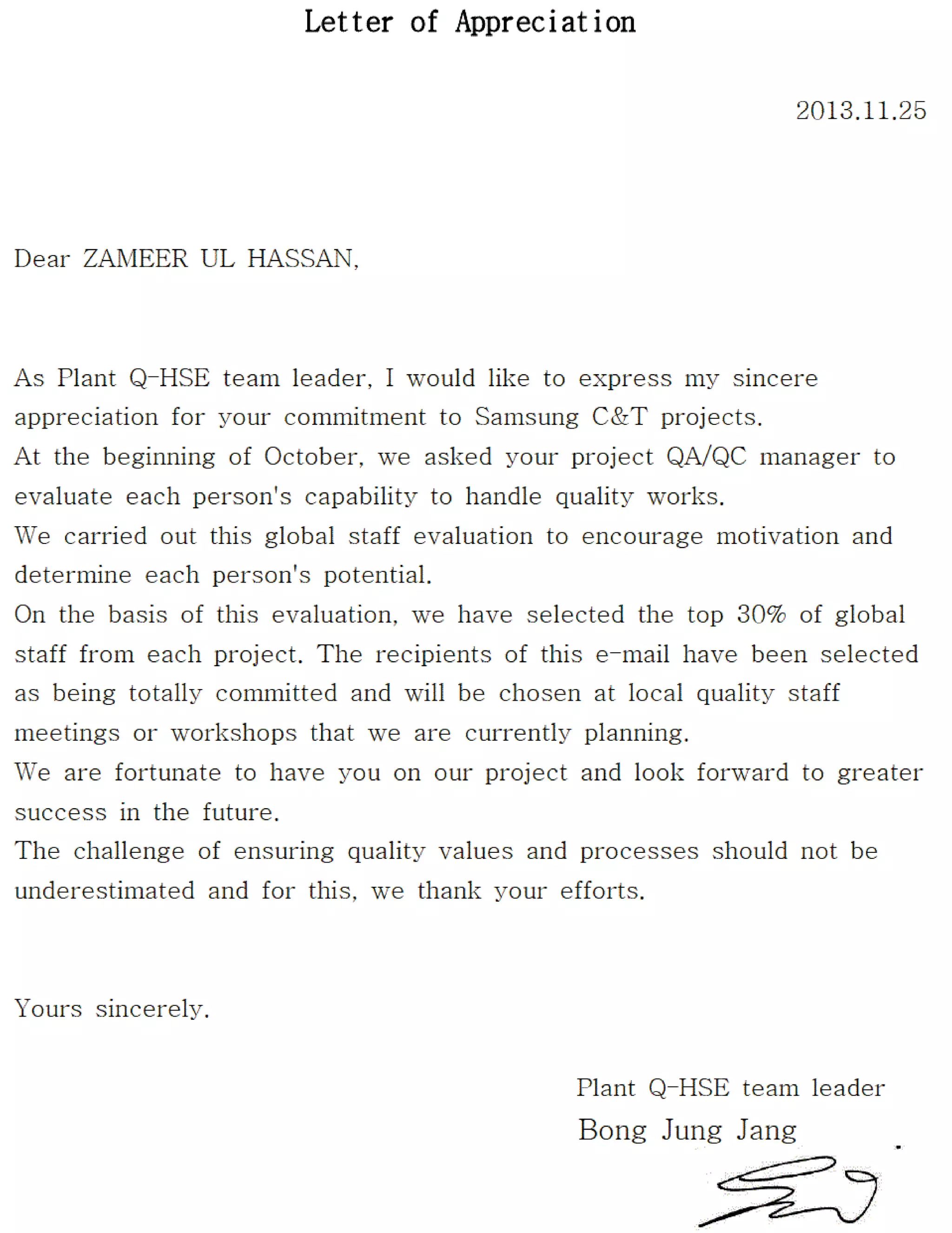 Appreciaton Letter | PDF