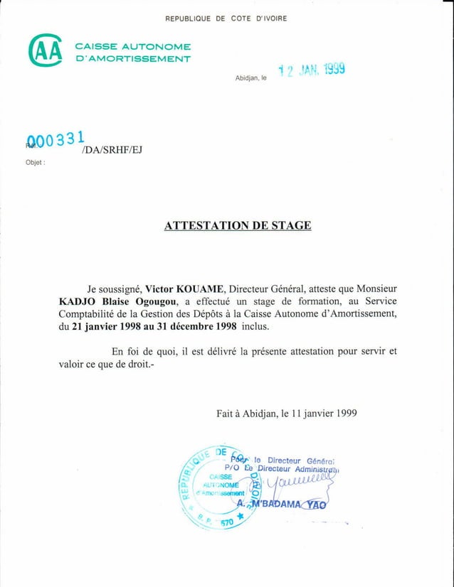 Attestation stage BNI | PDF