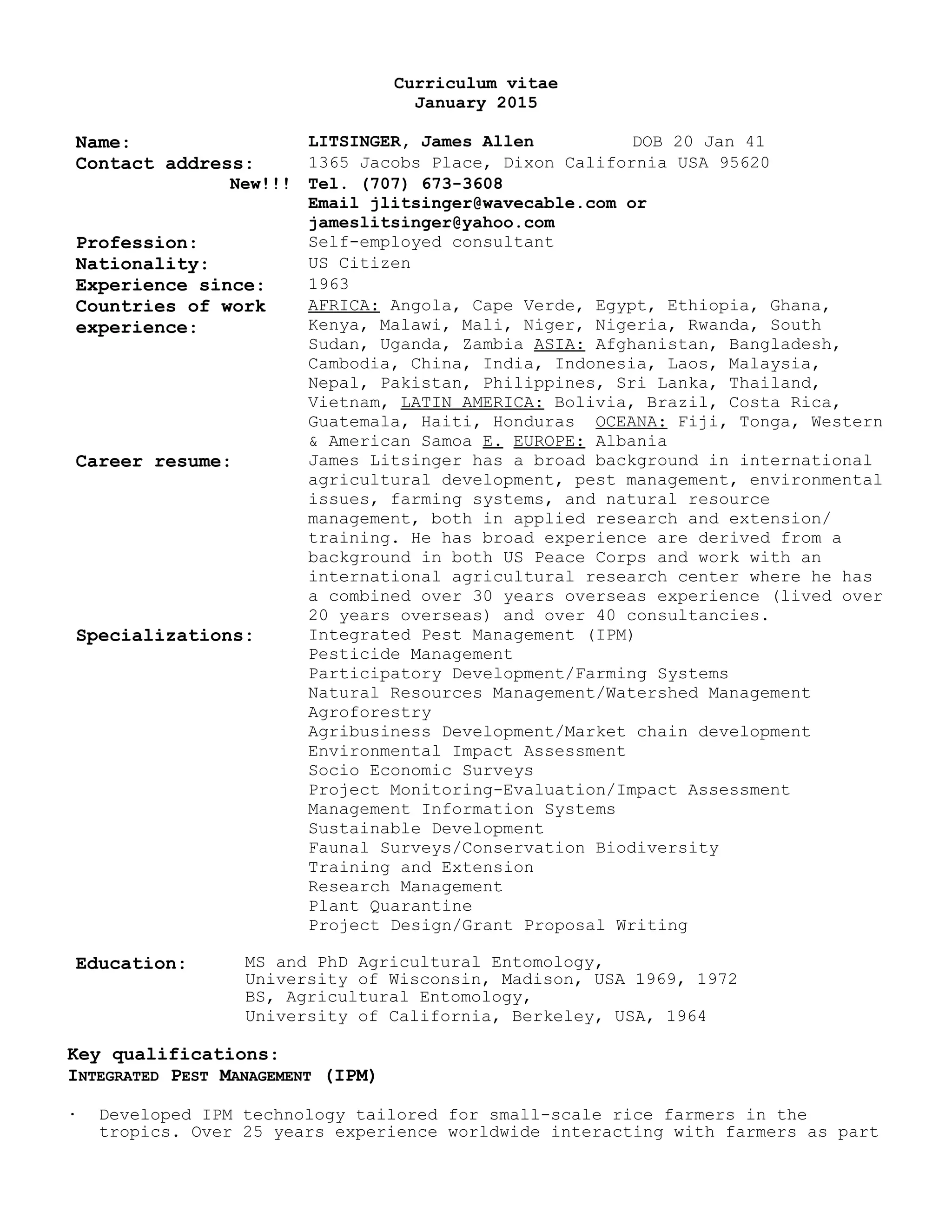 Litsinger James CV 2015 | DOC