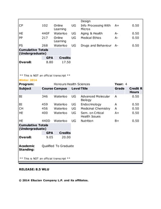 Unofficial Record of Course Work | PDF