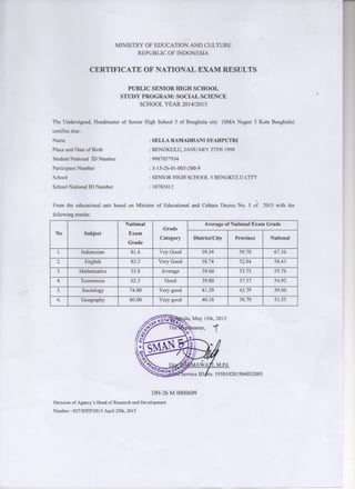 CERTIFICATE OF NATIONAL EXAM RESULTS | PDF