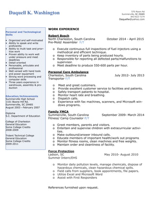 Daquell Washington Resume | PDF