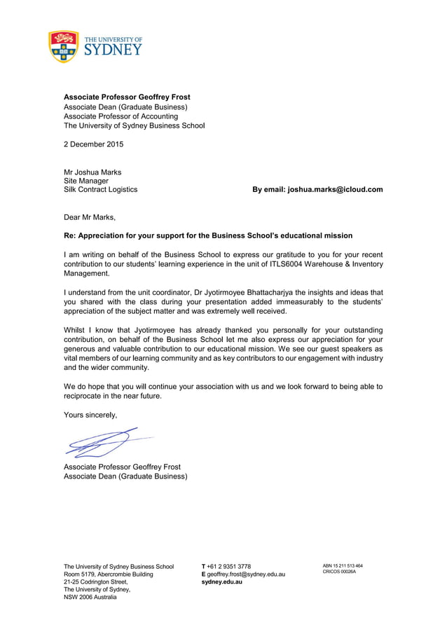 Joshua Marks letter from USyd | PDF