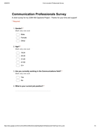 Communication Professionals Survey - Google Forms | PDF