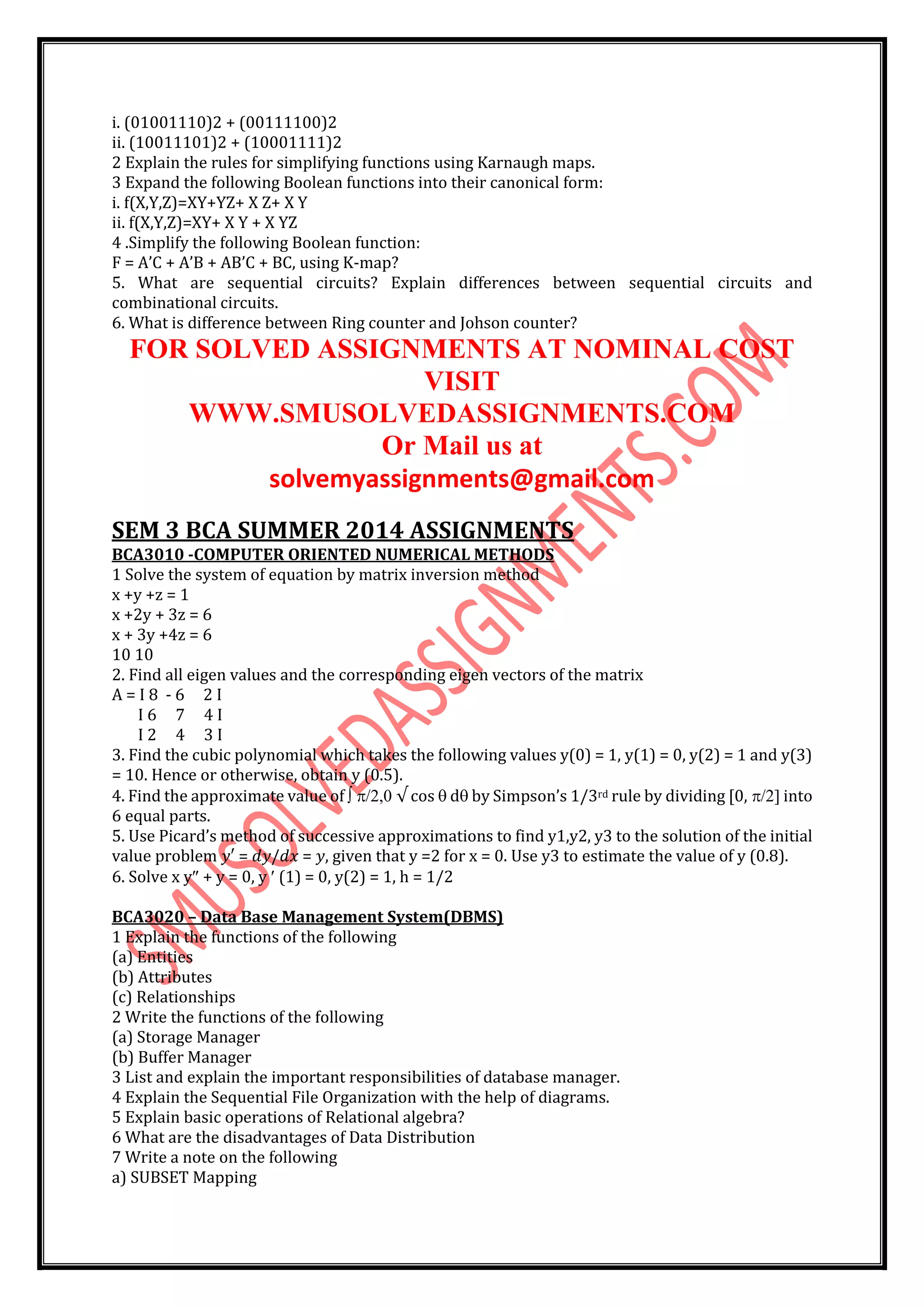 SMU BCA SUMMER 2014 ASSIGNMENTS | PDF