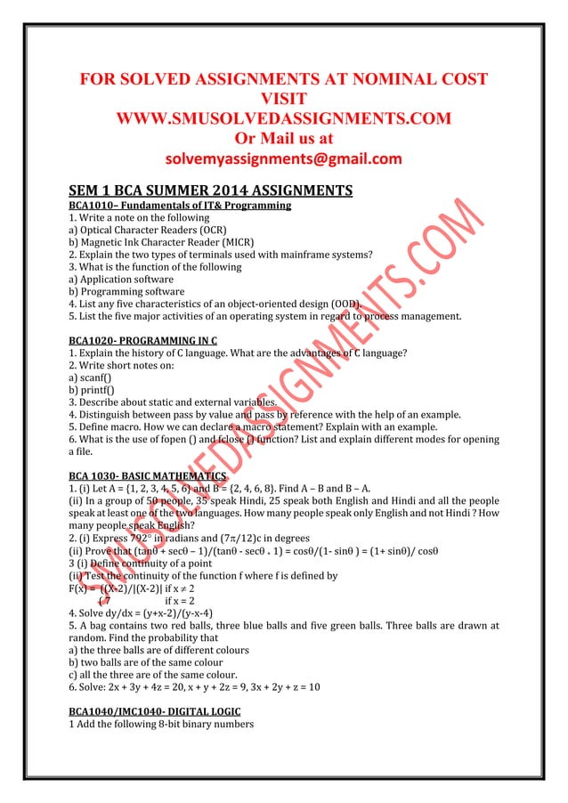 SMU BCA SUMMER 2014 ASSIGNMENTS | PDF