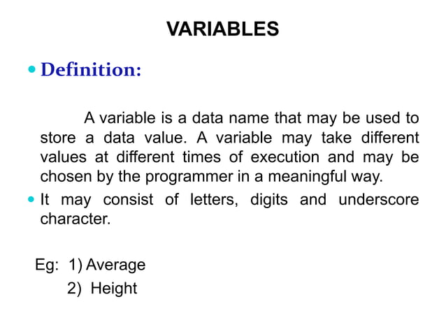 datatypes and variables in c language | PPTX