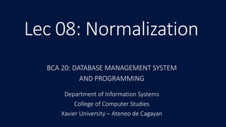 DBMS Lecture 8 - Normalization | PPT