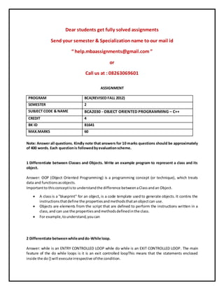 Bca2030 object oriented programming – c++ | DOCX