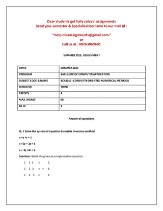 Bca3010 computer oriented numerical methods | PDF