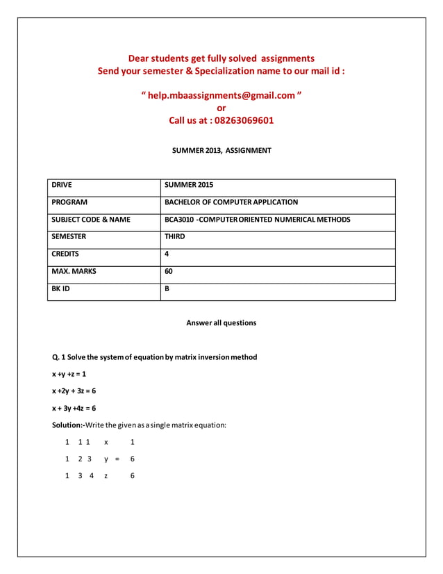 Bca3010 computer oriented numerical methods | PDF