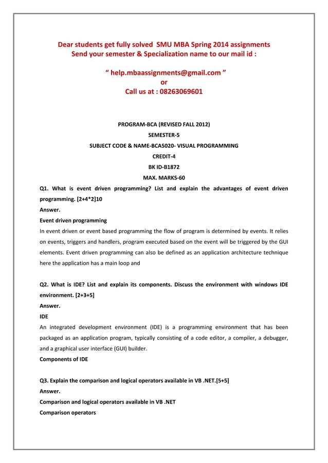 Bca5020 visual programming | PDF