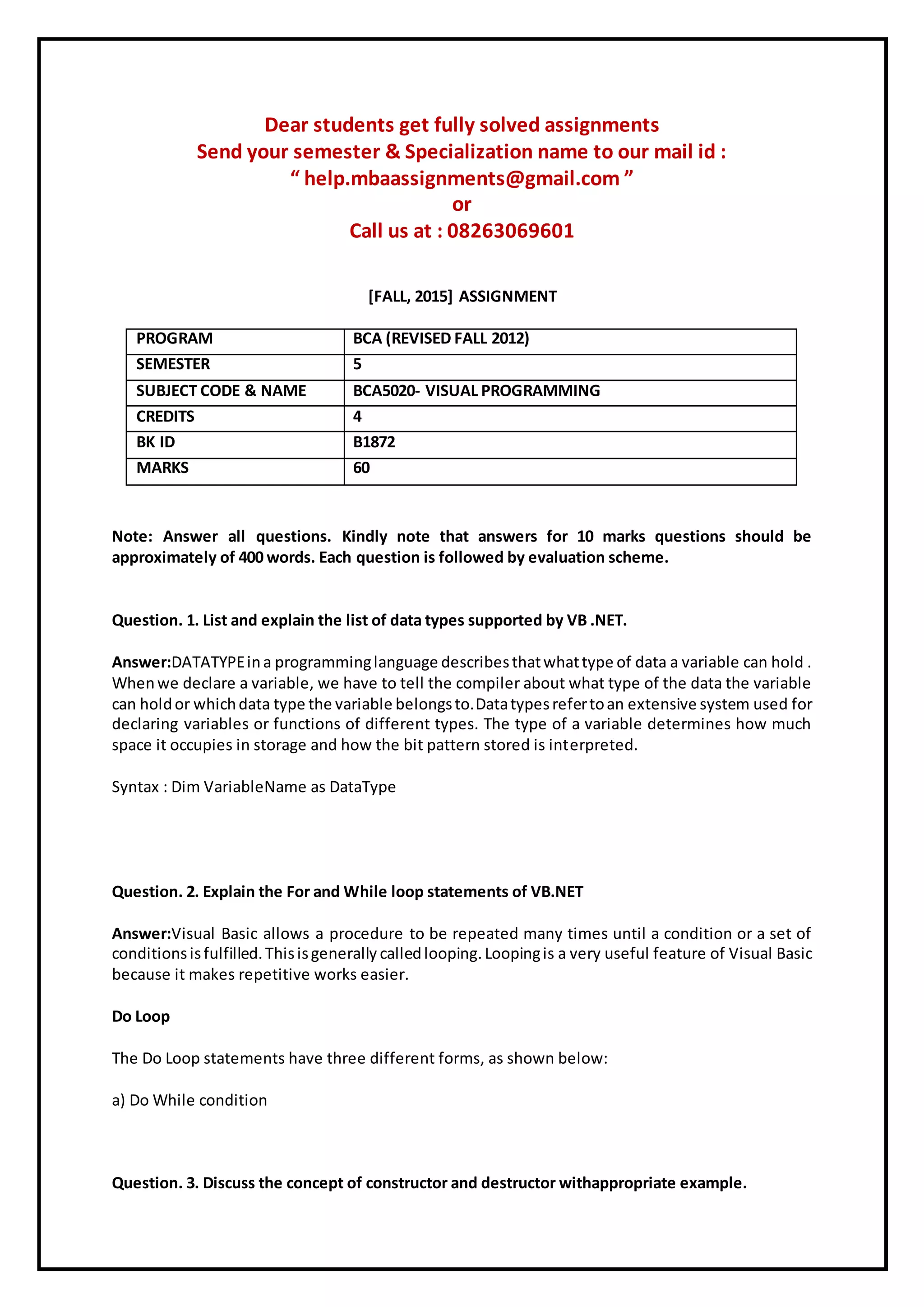 Bca5020 visual programming | PDF