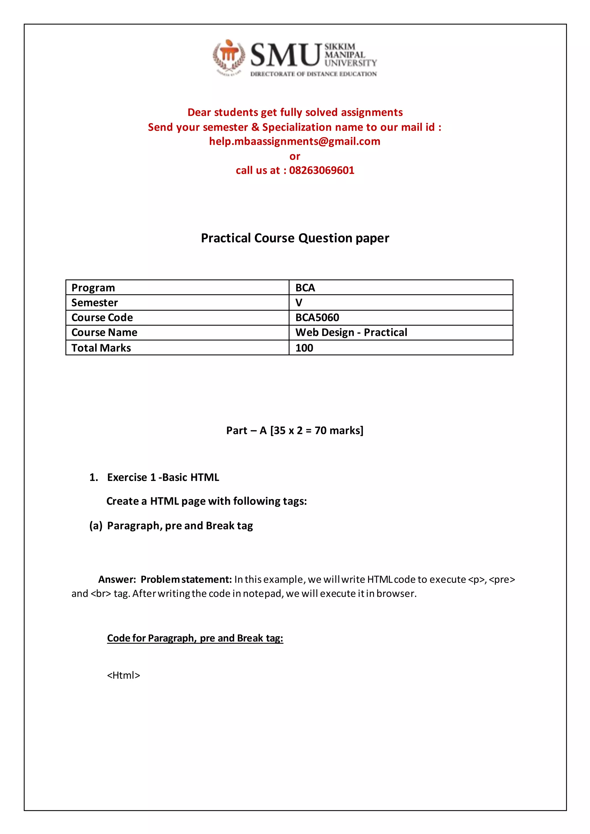 Bca 5060 practical | PDF