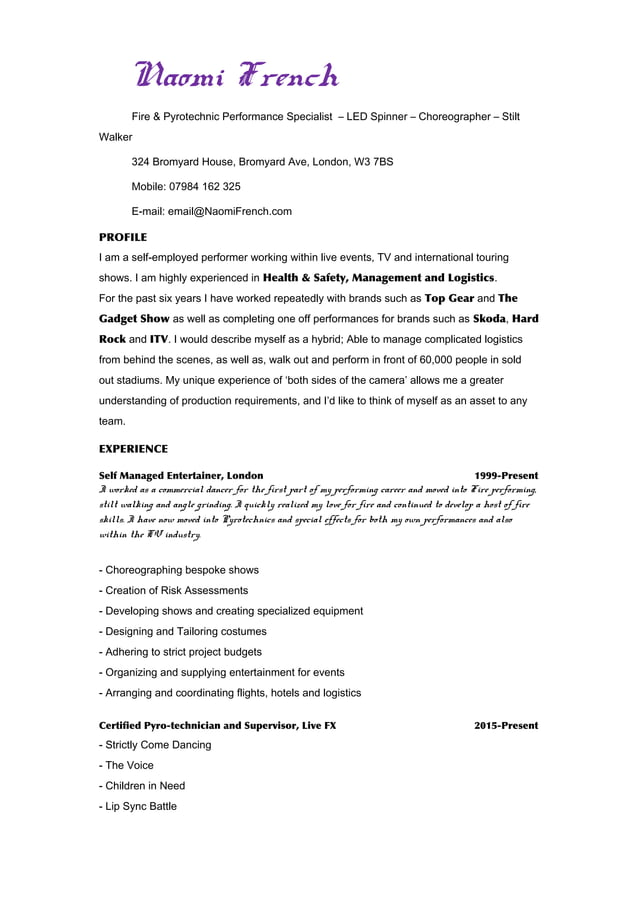 Naomi French Performance CV | DOC