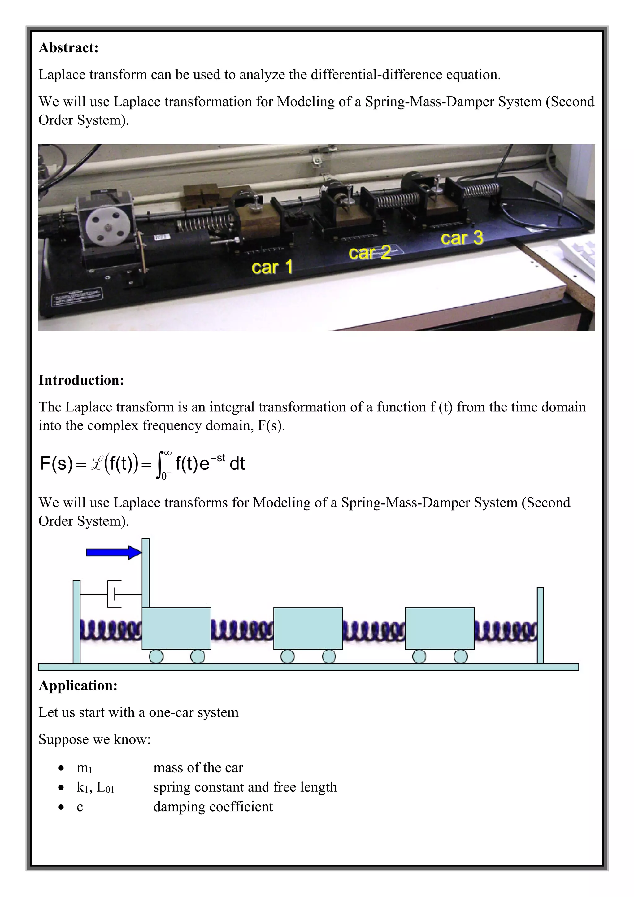 The Laplace Transform of Modeling of a Spring-Mass-Damper System | PDF