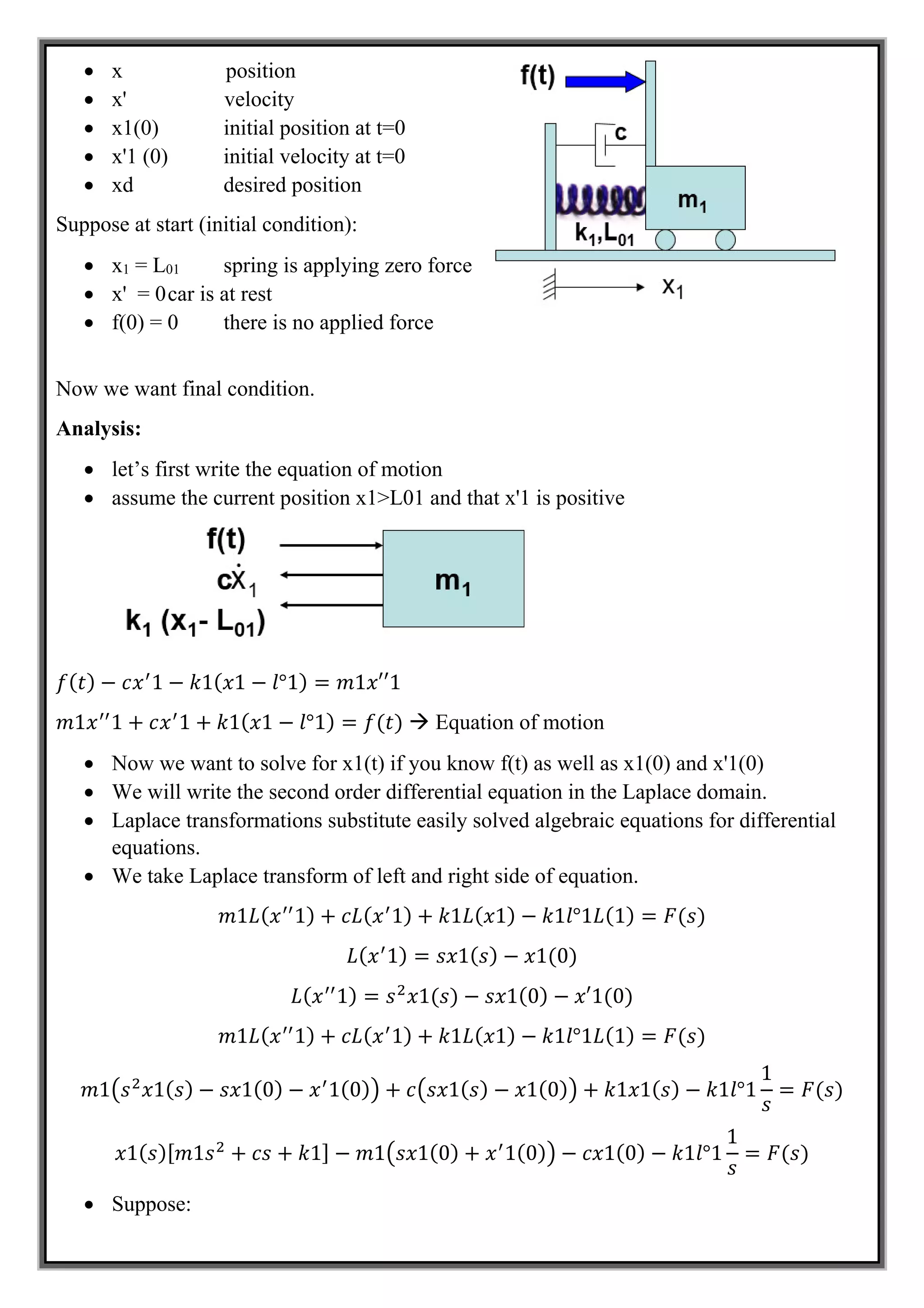 The Laplace Transform of Modeling of a Spring-Mass-Damper System | PDF