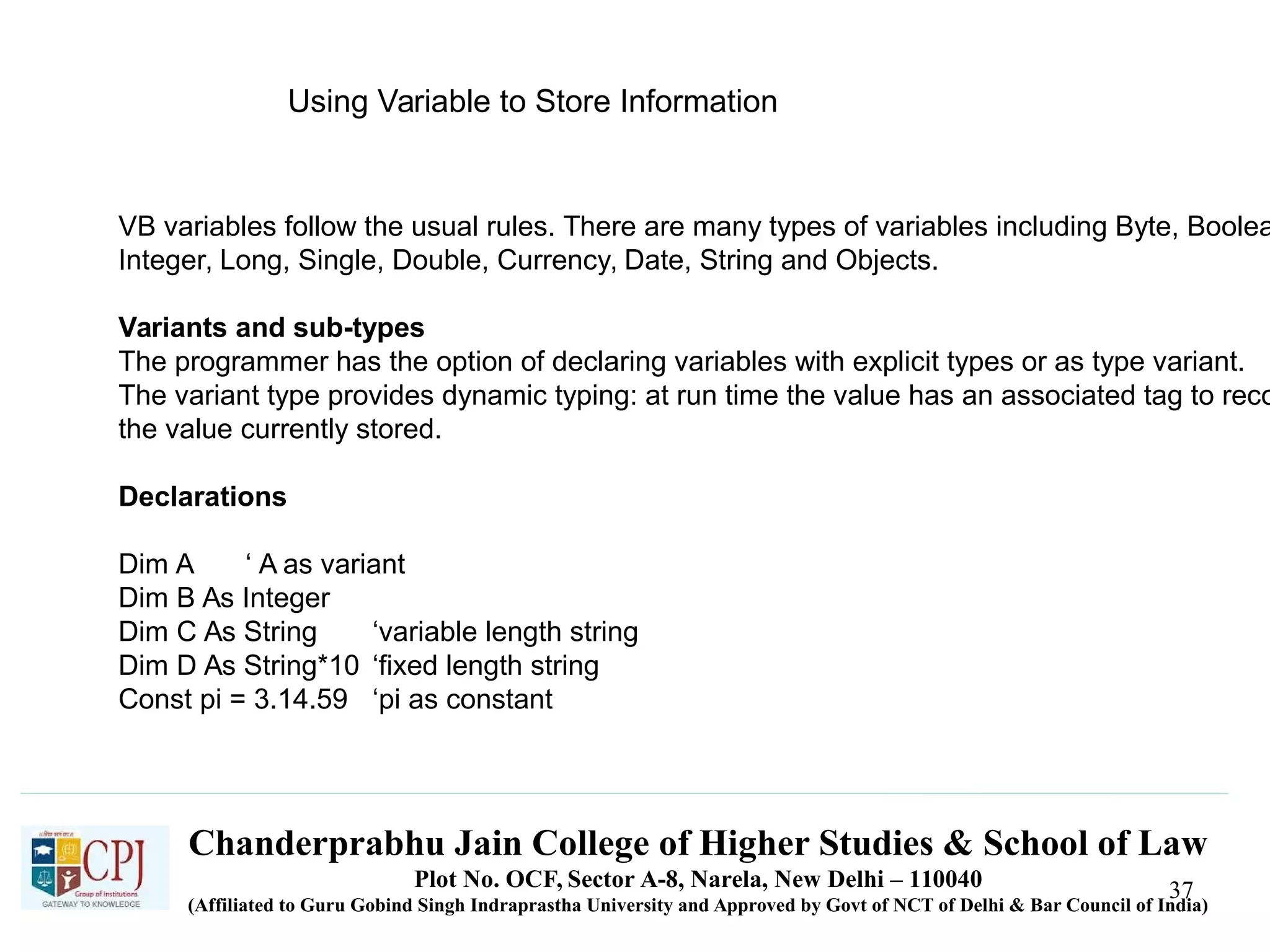Introduction to VB Programming | PPT