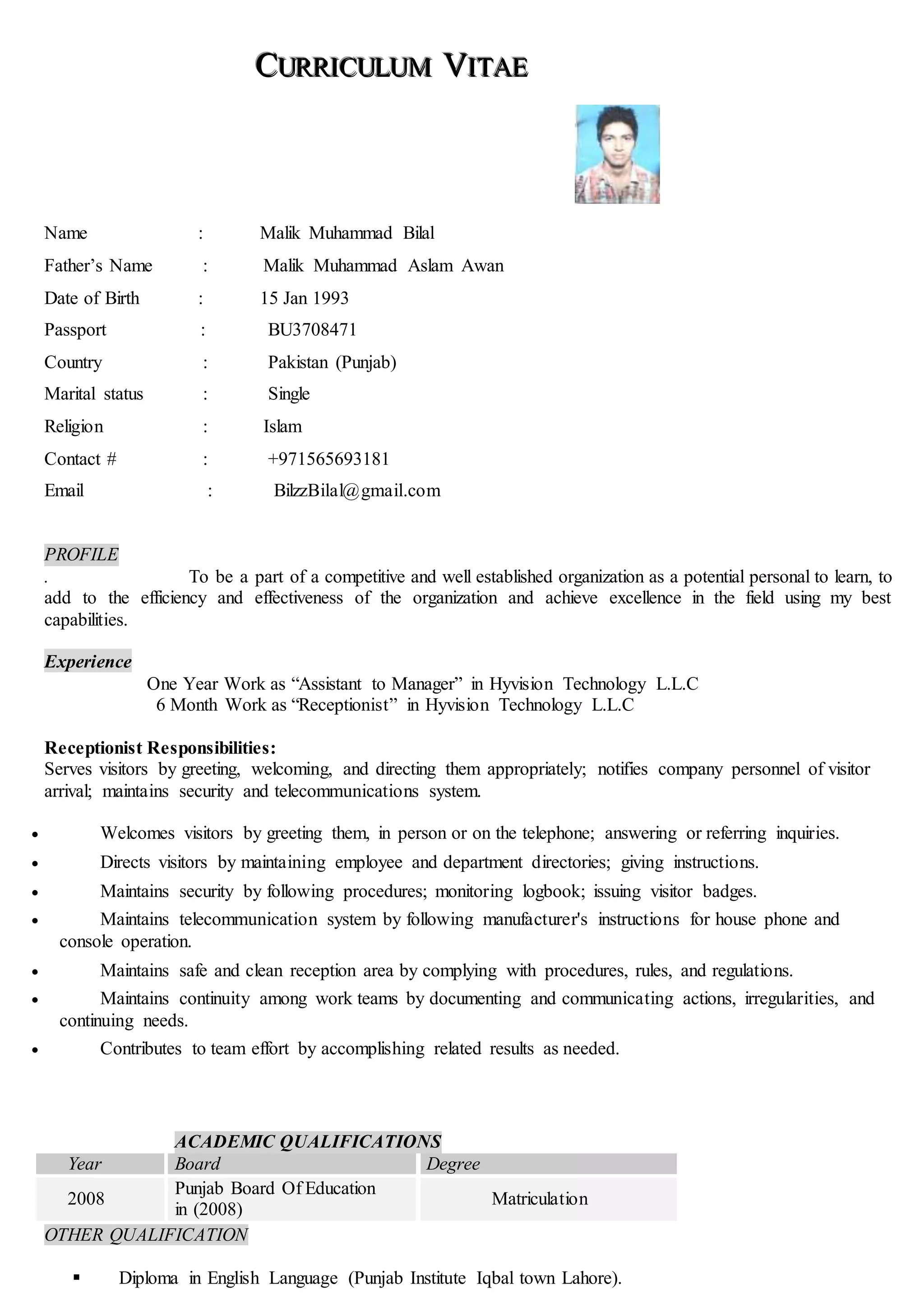 Bilal CV - Copy | DOCX