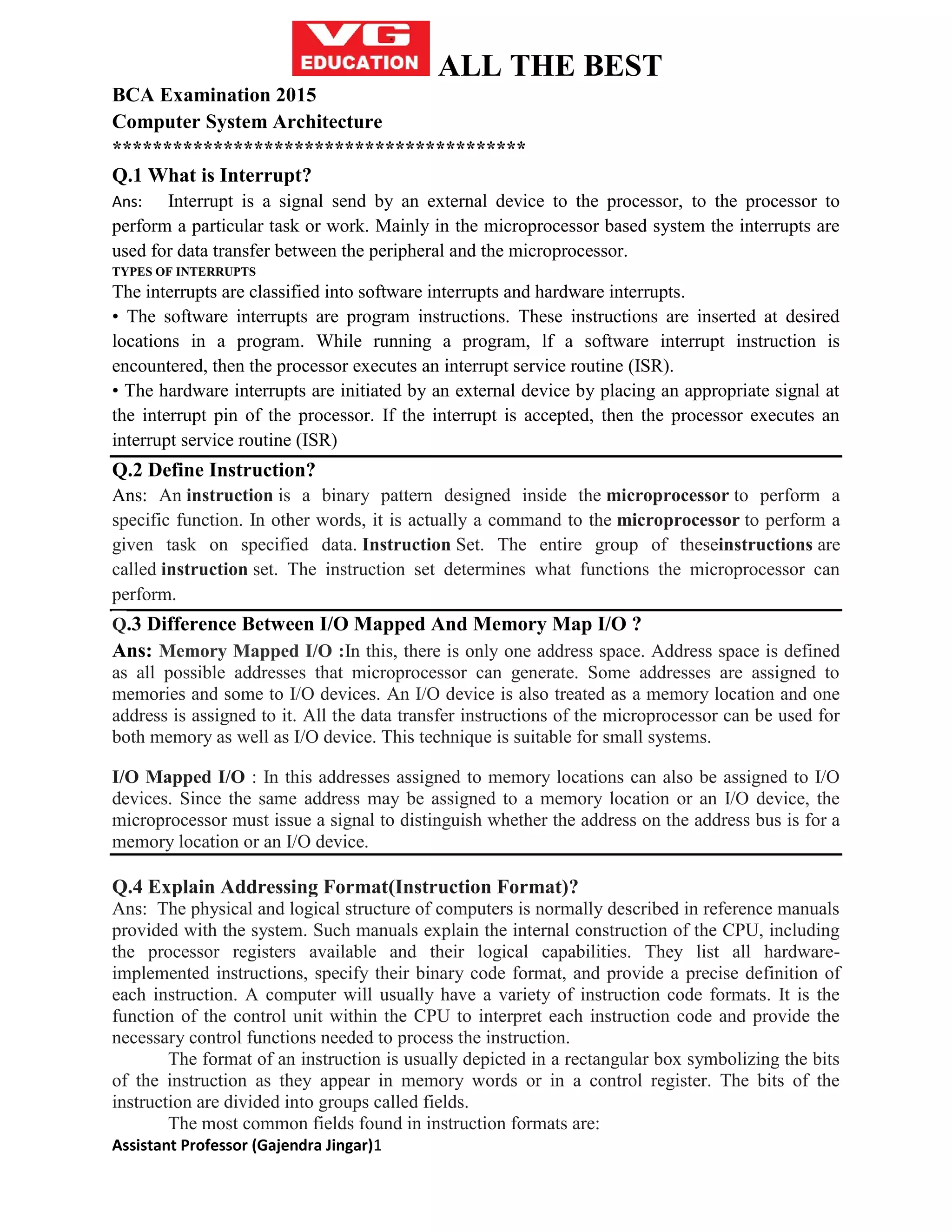 Bca examination 2015 csa | PDF