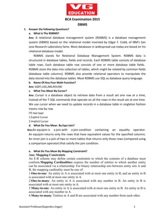 Bca examination 2015 dbms | PDF