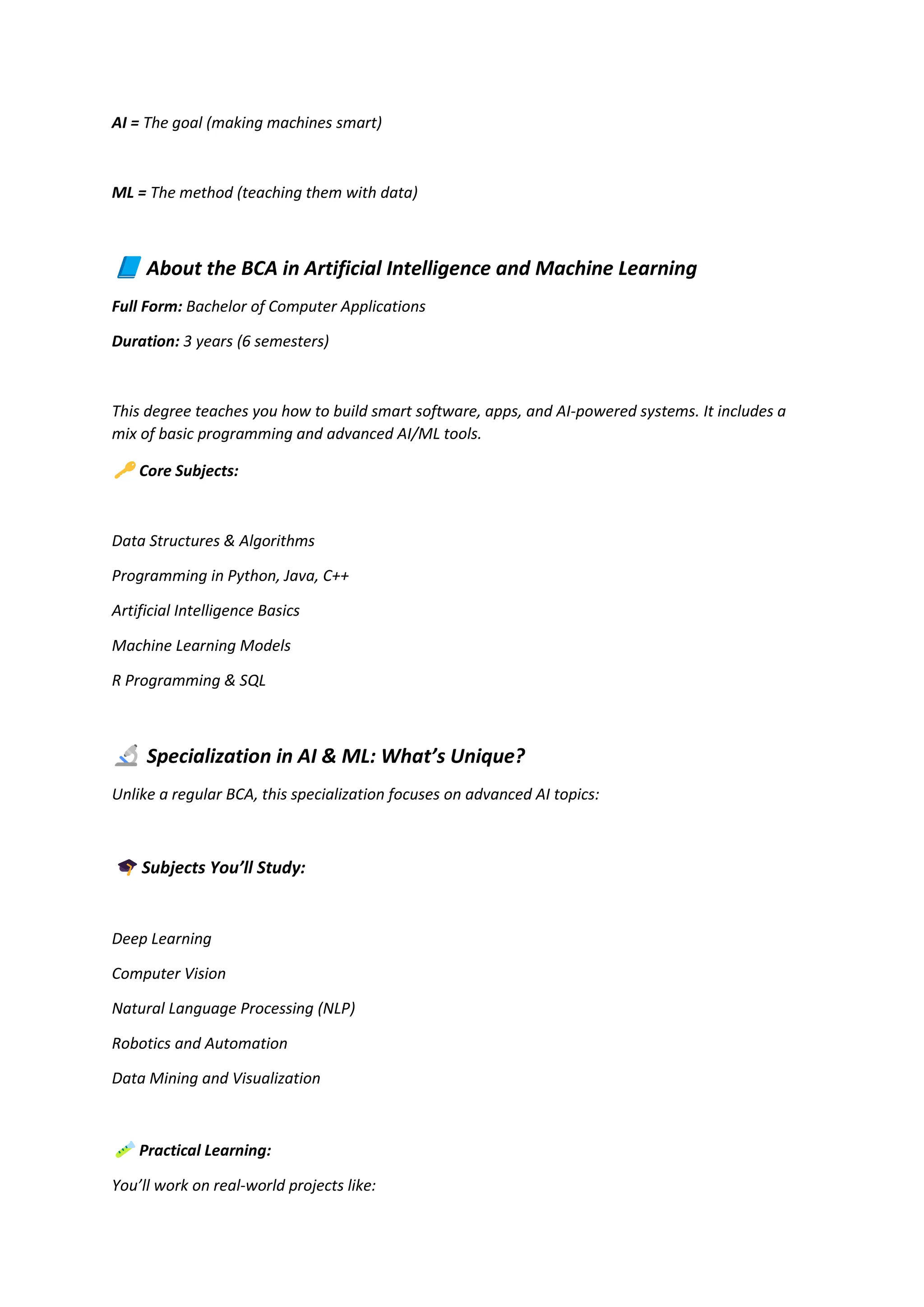 BCA in Artificial Intelligence and Machine Learning (2026 Guide) | PDF