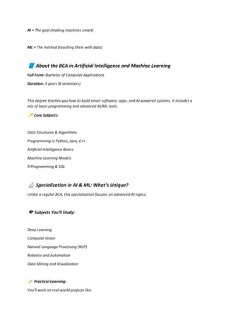 BCA in Artificial Intelligence and Machine Learning (2026 Guide) | PDF