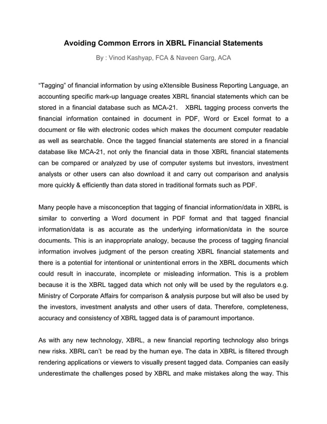 Avoiding Common Errors in XBRL Financial Statements | PDF | Stocks and ...