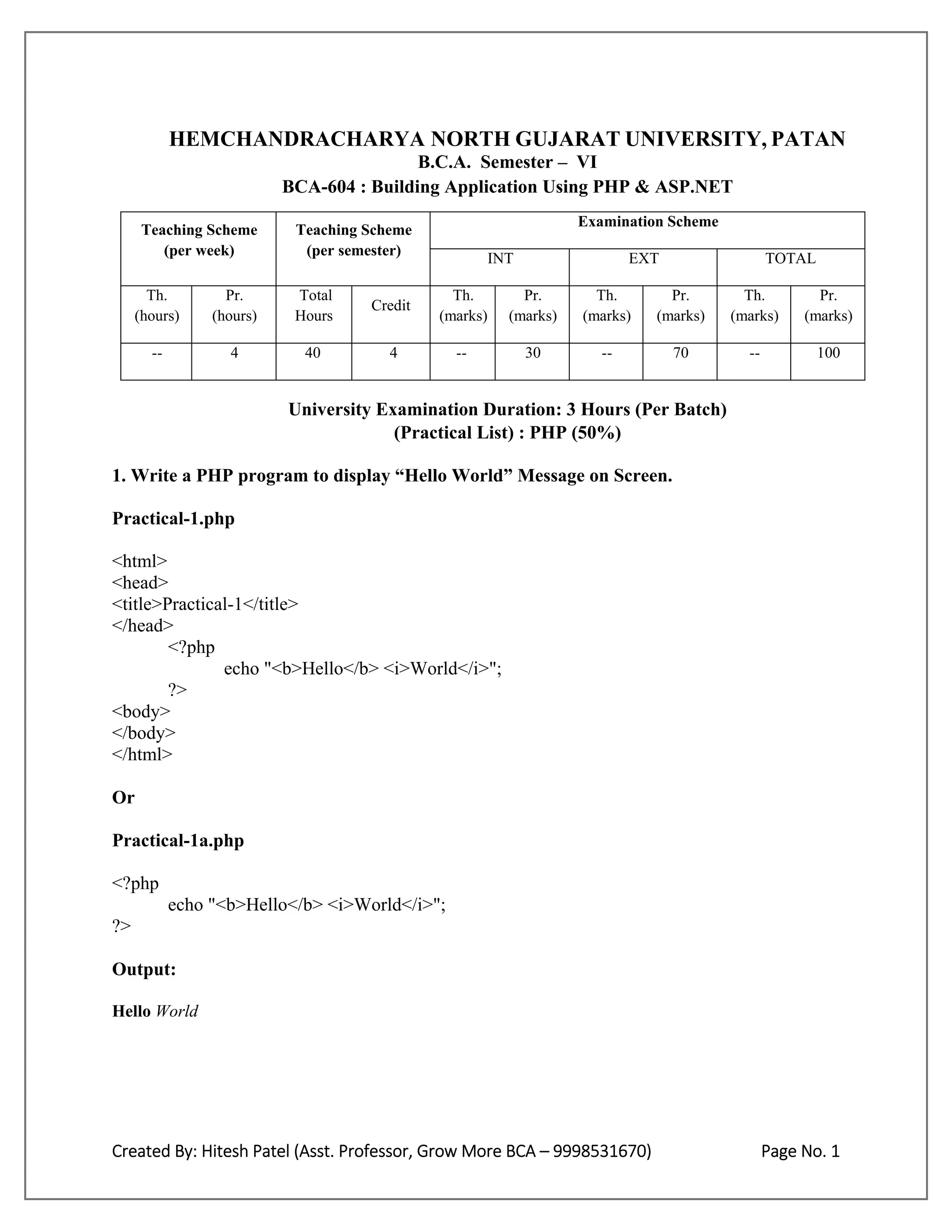 Bca sem 6 php practicals 1to12 | PDF
